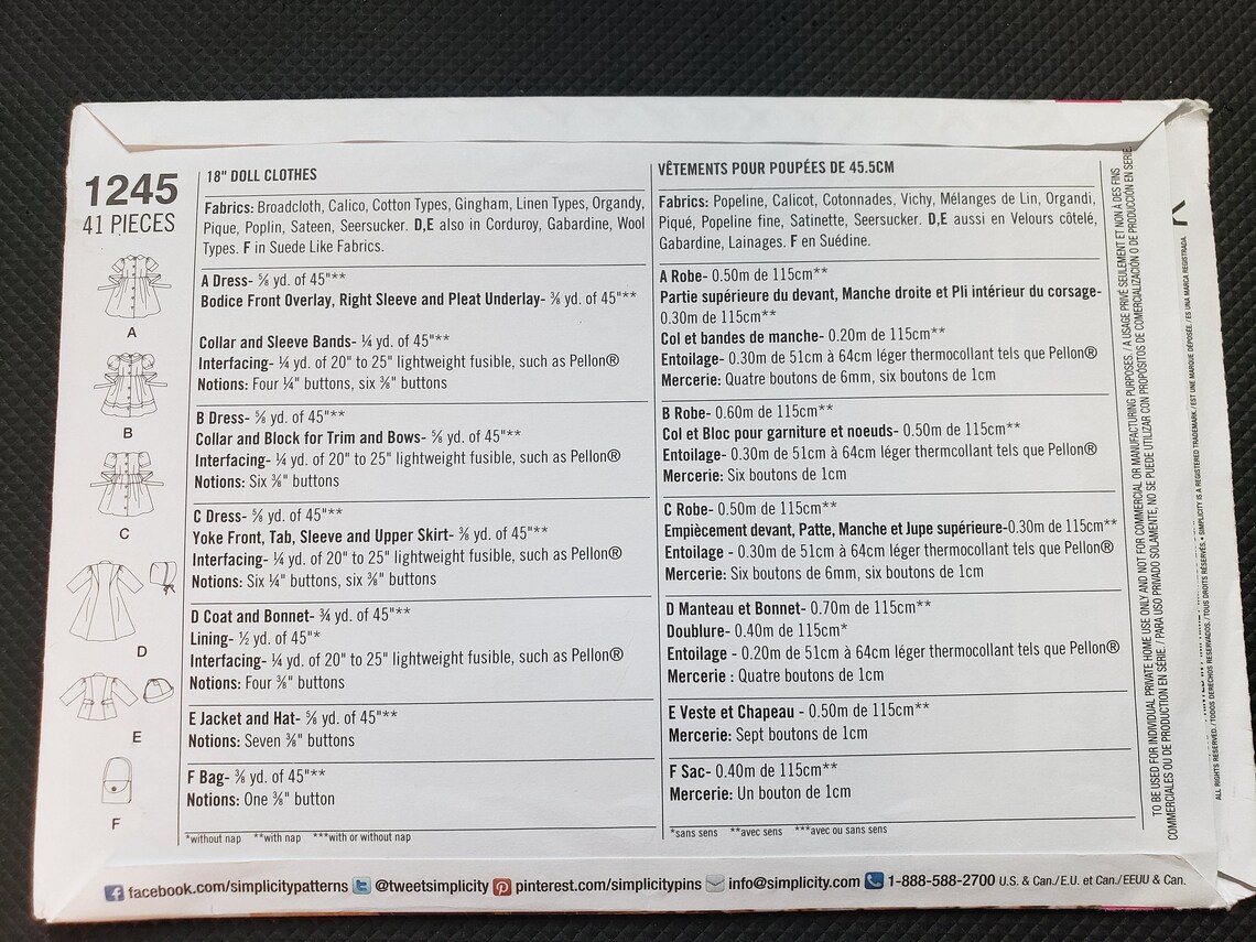 Uncut Simplicity 1245 Vintage Fashion 18'' Doll Clothes Sewing Patterns | One Size Only - Etsy