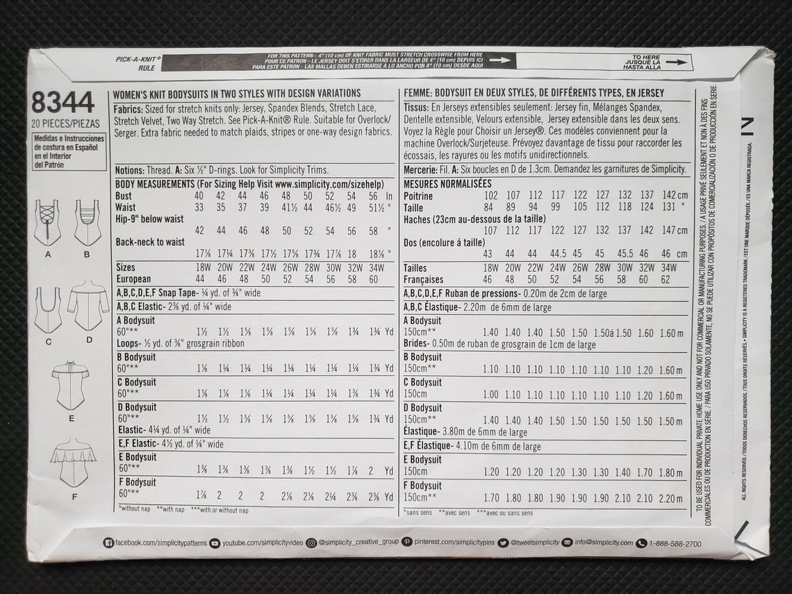 Uncut Simplicity 8344 Plus Size Knit Bodysuits Sewing Pattern by Ashley ...