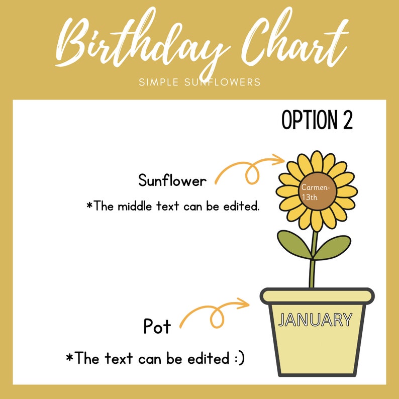 Simple Sunflowers Birthday Chart/display - Etsy