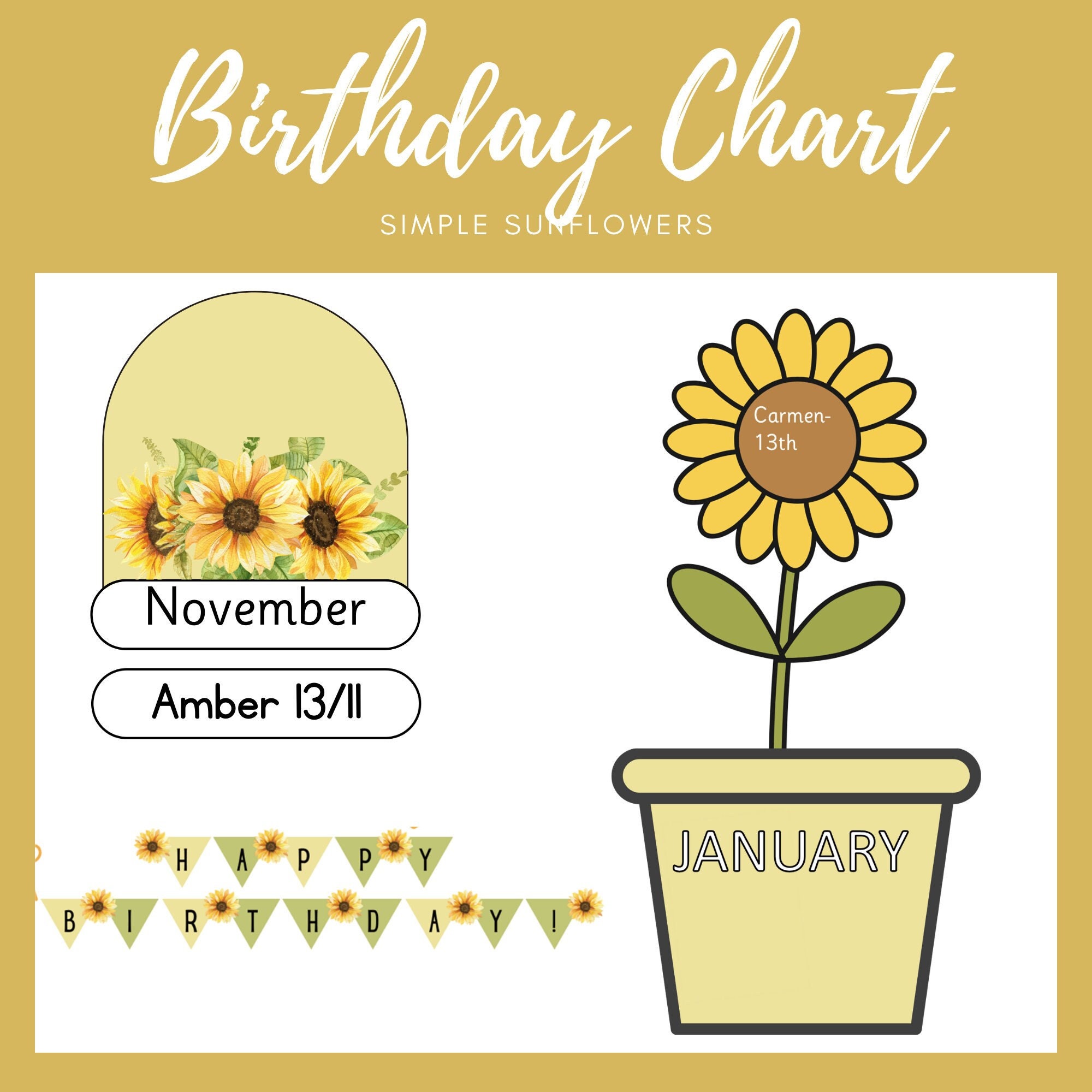 Simple Sunflowers Birthday Chart/display - Etsy