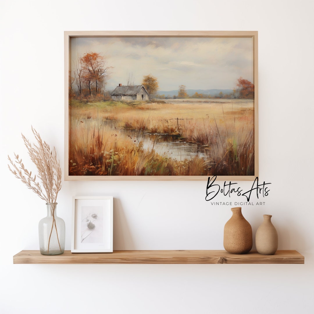Rustic Cottage Painting Vintage Wall Art Countryside Print Printable ...