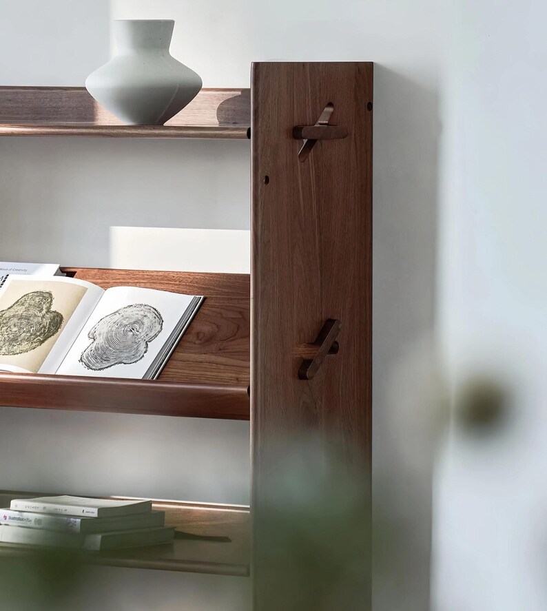 Walnut Solid Wood Bookshelf | 45-degree Tilted Display Shelf | 4 or 6 ...