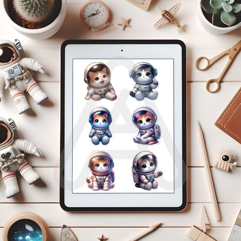 Astronaut Cat Stickers Digital Stickers Printable Sticker Sheet Bundle ...