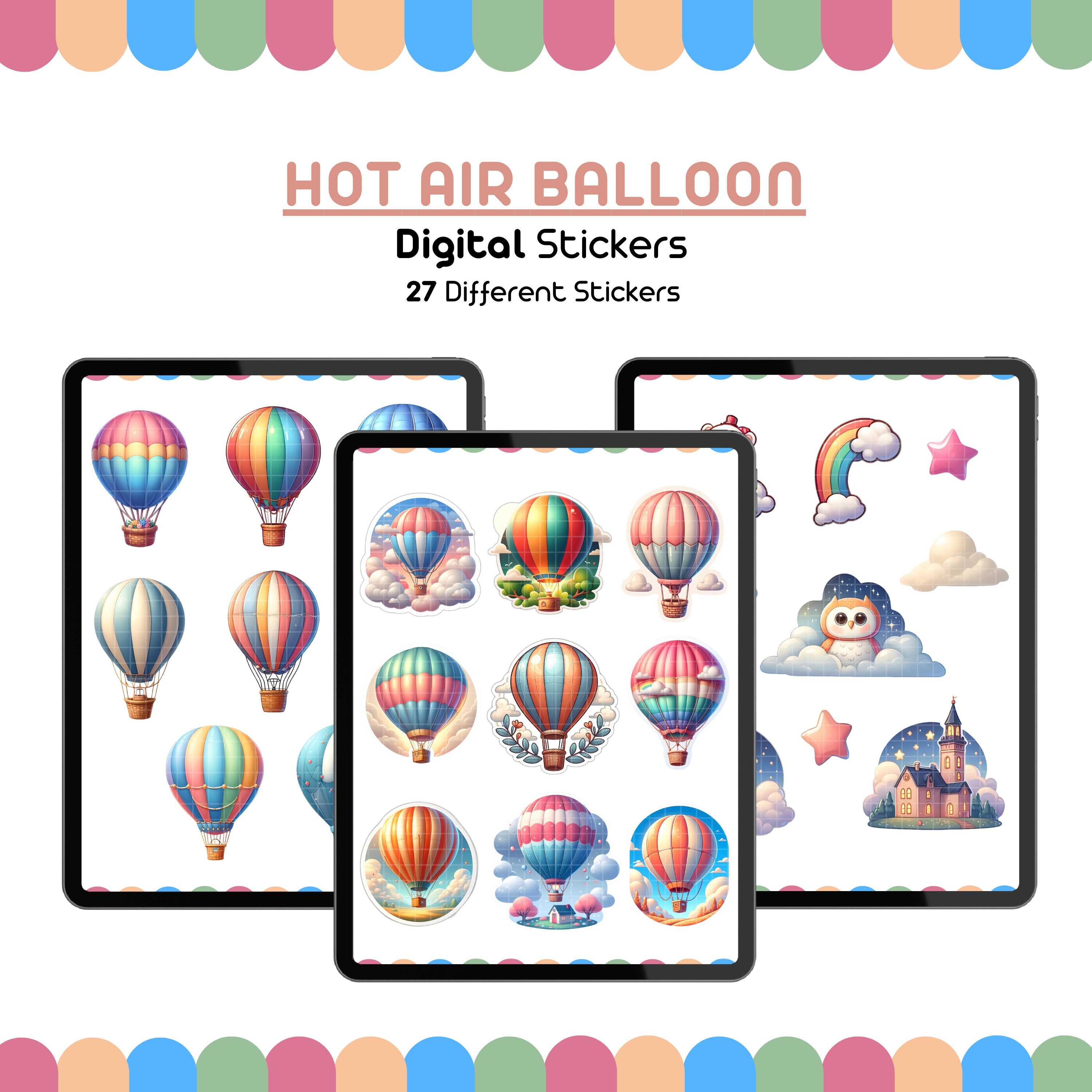 Hot Air Balloon Stickers Digital Stickers Printable Sticker Sheet ...