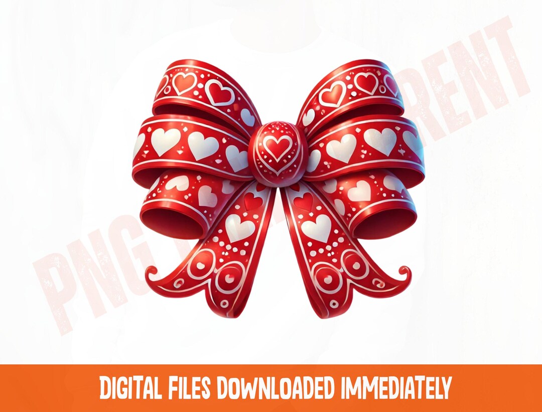 Valentine’s Day Heart Bow Png, Red Heart Bow Sublimation, Love Bow ...