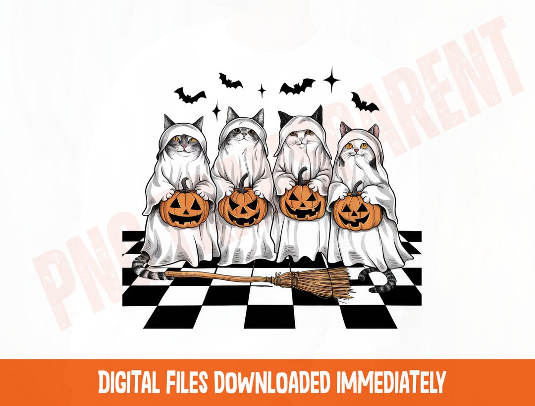 Halloween Cats Png, Cute Cats in Ghost Costumes Sublimation, Trick-or ...