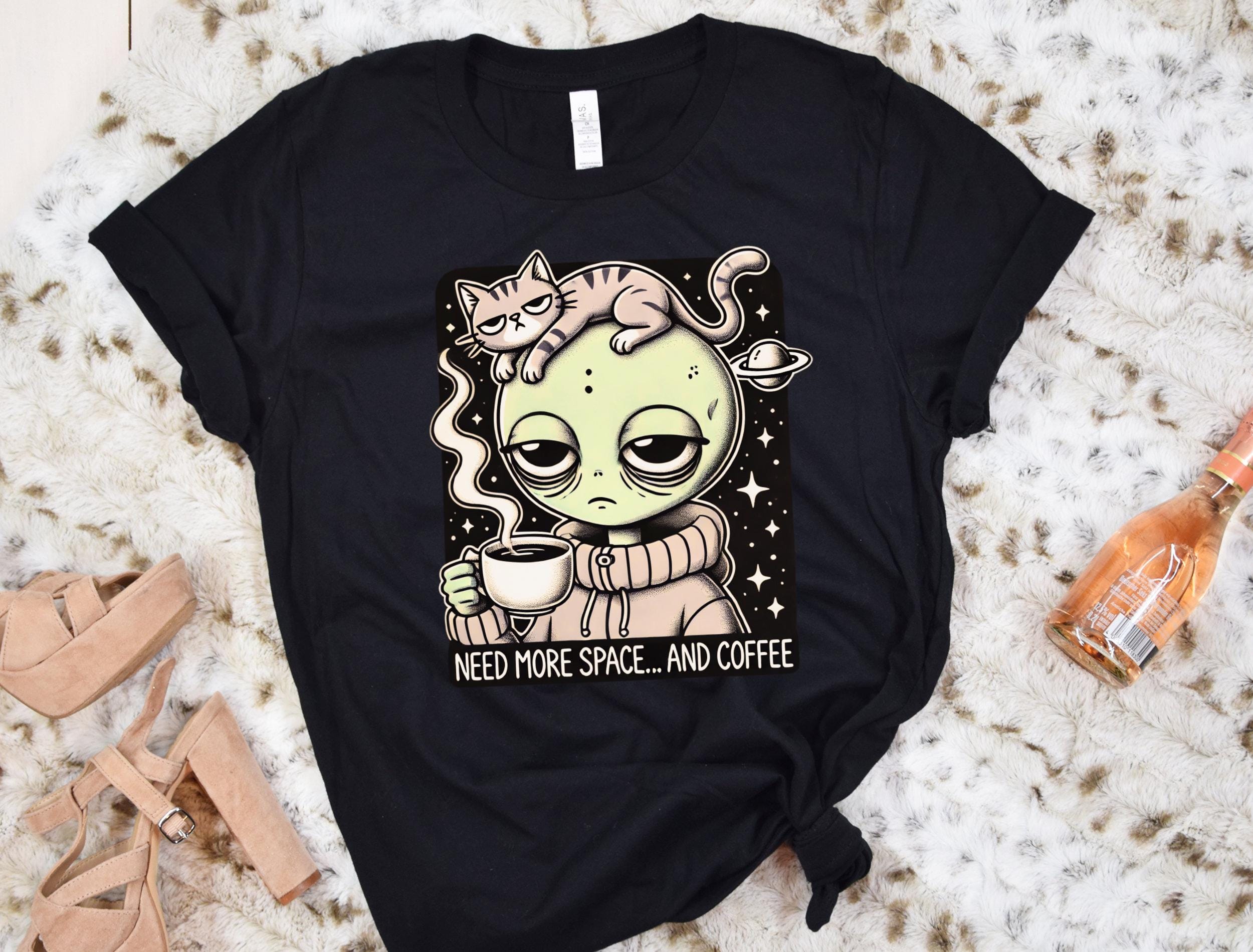 Sleepy Alien With a Cup of Coffee Png, Funny Cat Png, Cute Alien ...
