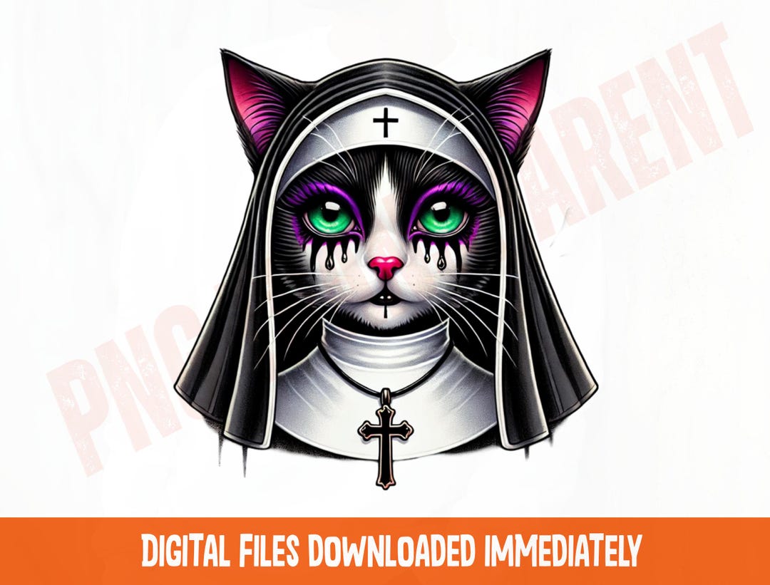 Edgy Cat Nun Png, Funny Cat Sublimation, Quirky Cat Png, Humorous Cat ...