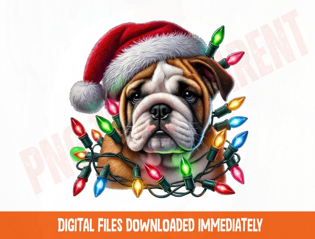 Christmas Bulldog Clipart, Festive Bulldog With Santa Hat, Cute Holiday ...