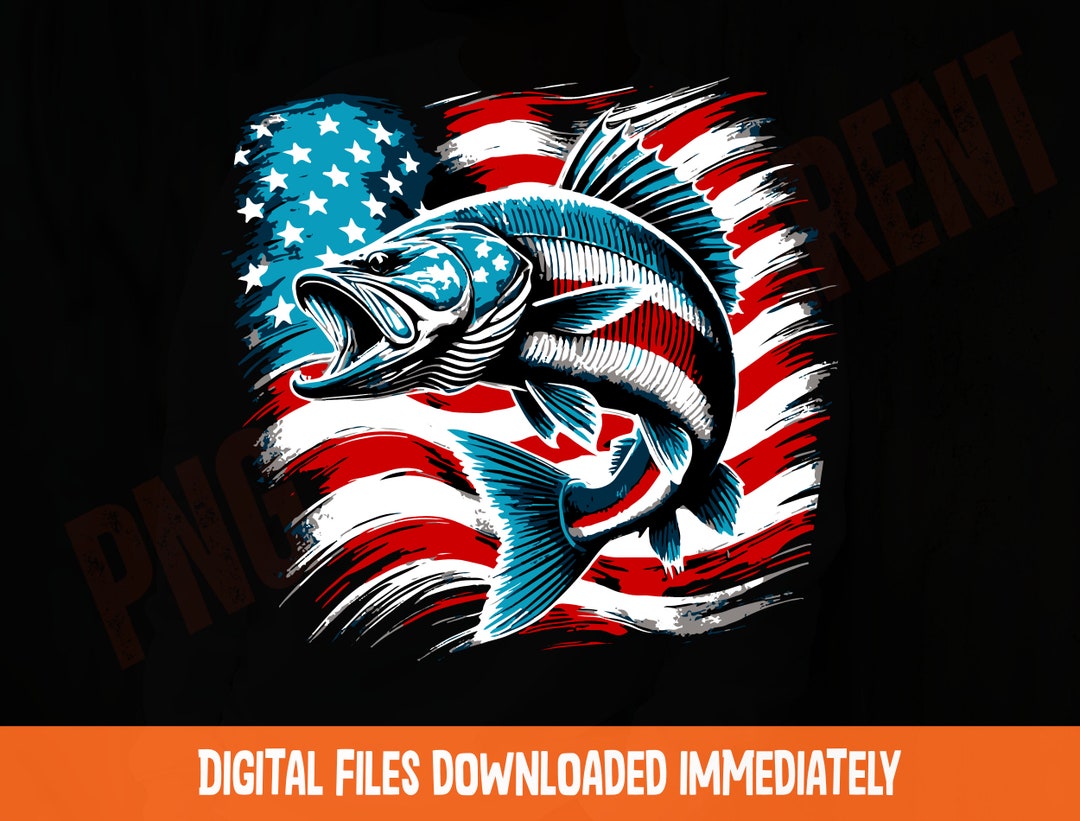 American Flag Fishing Png, Patriotic Bass Fishing Sublimation Design ...