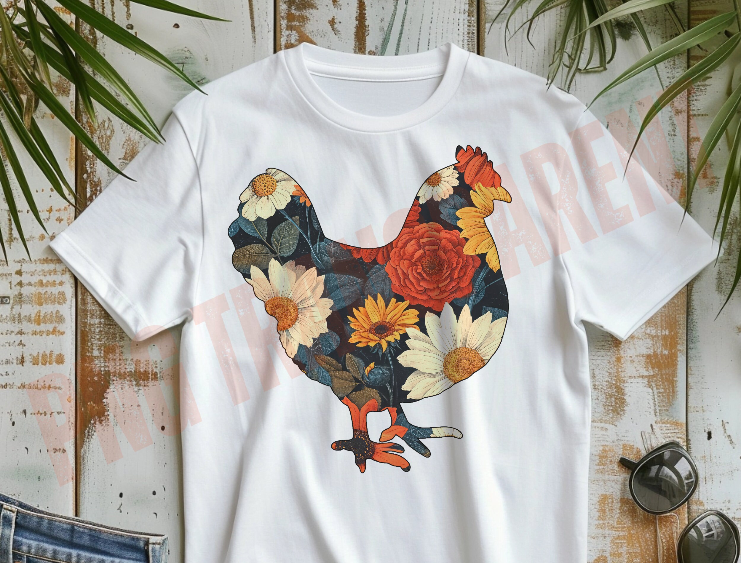 Retro Boho Chicken Farm Sublimation Design, Chicken Floral Sublimation ...