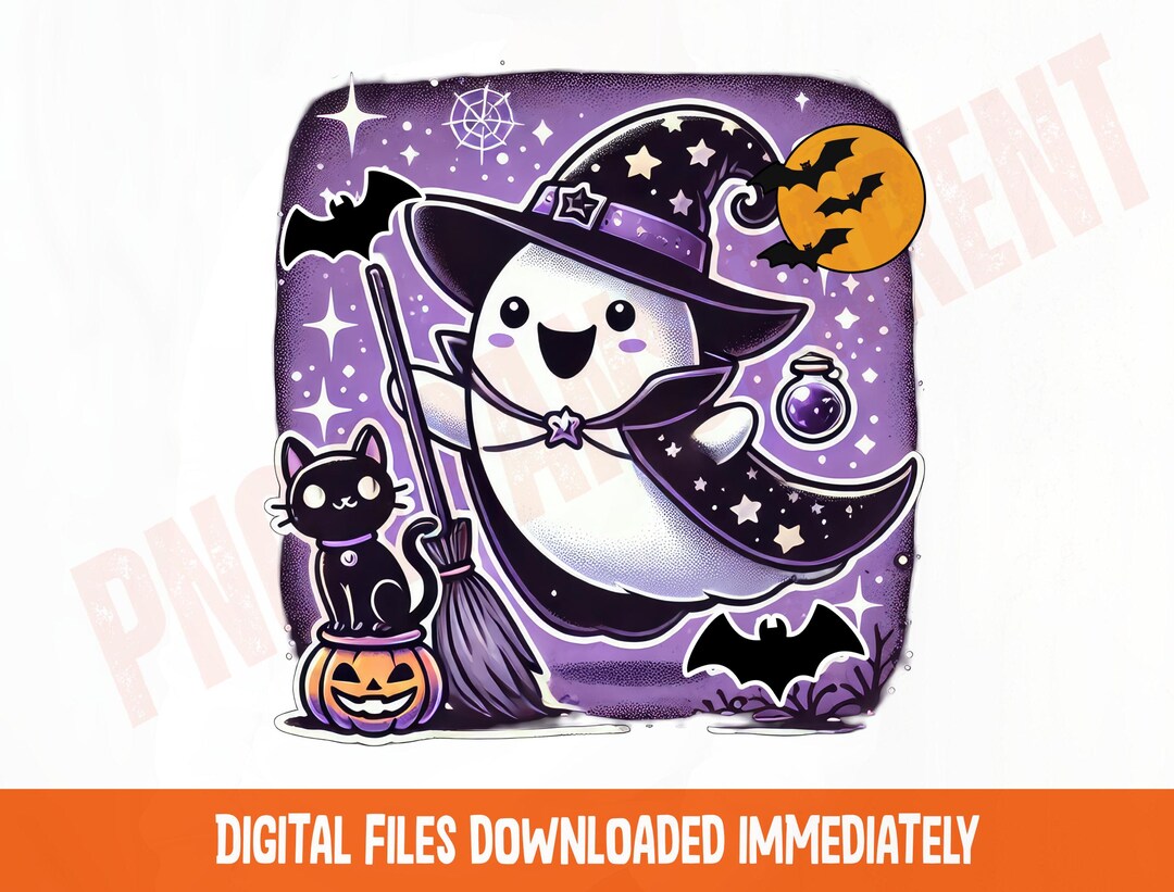 Cute Witch Ghost Png, Kawaii Halloween Cat Clipart, Spooky Fun ...
