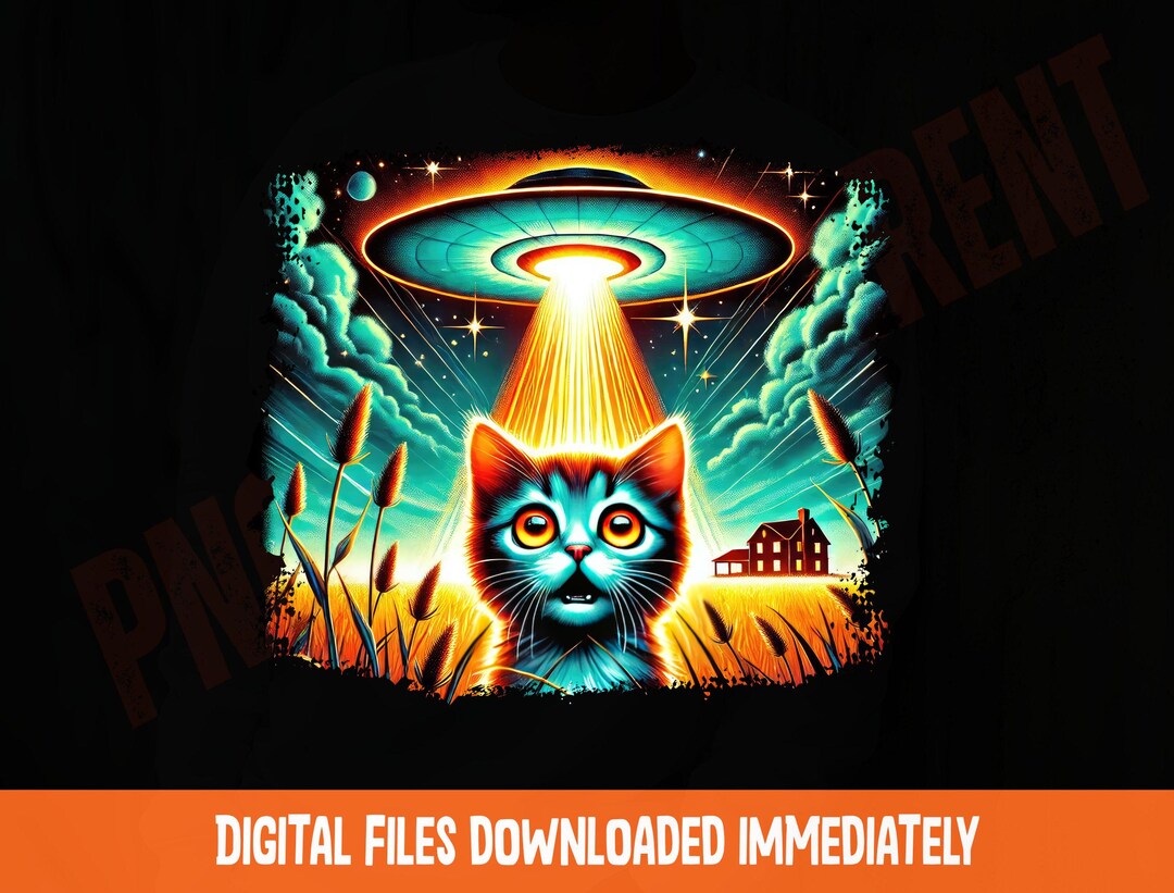 Funny Alien Cat UFO Png: Retro Cosmic Design (digital Download) - Etsy