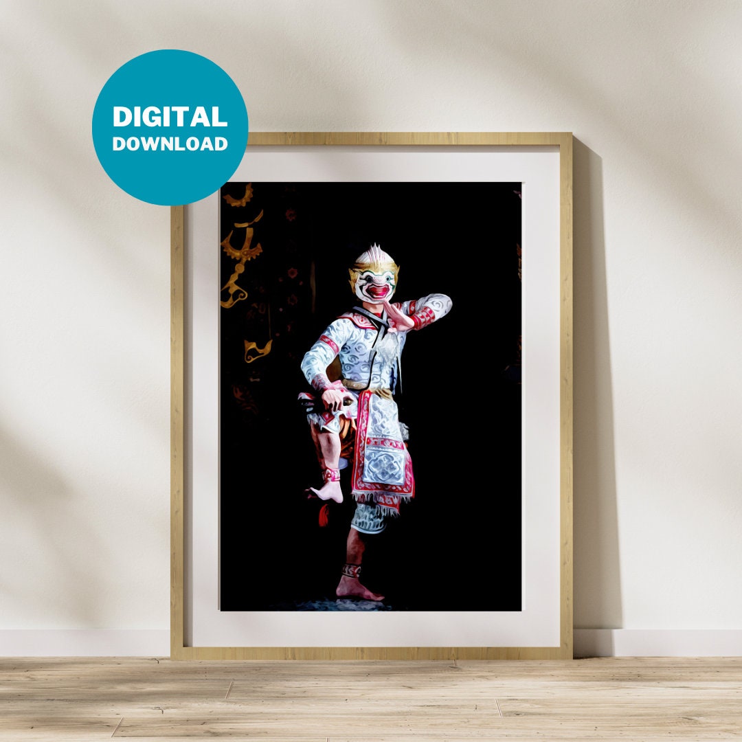 Hanuman Dance, Thai Ramayana Watercolor, Watercolor Wall Art, Digital ...