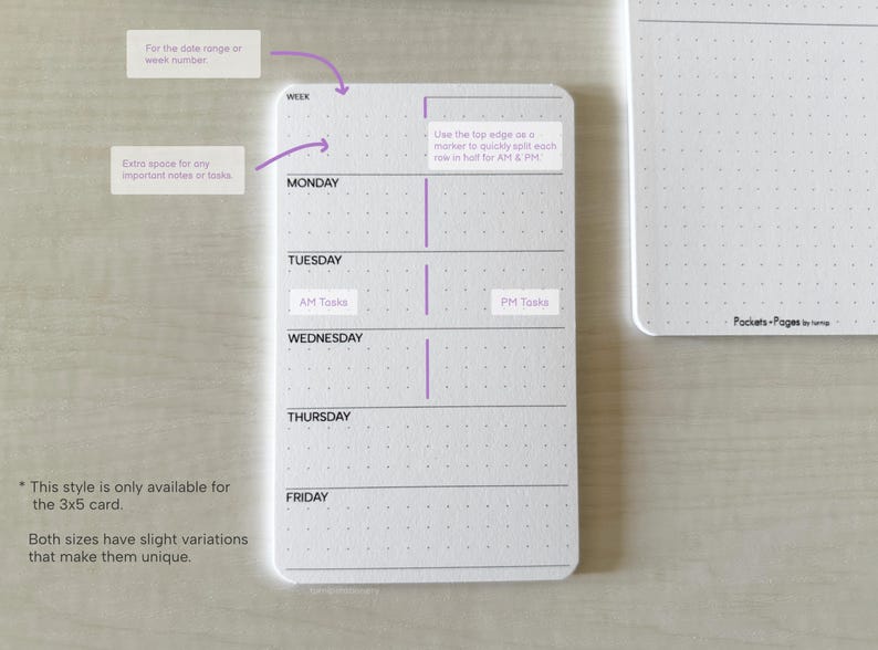 Weekly Pocket Planner Cards With Monday Start - Undated Dot Grid ...
