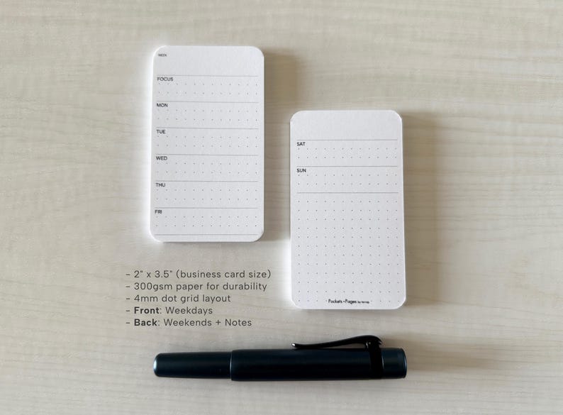 Weekly Pocket Planner Cards With Monday Start - Undated Dot Grid ...