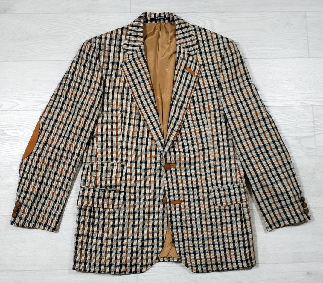 DAKS Signature Men's Brown Check Wool Sport Coat Blazer Jacket, Size 38 ...