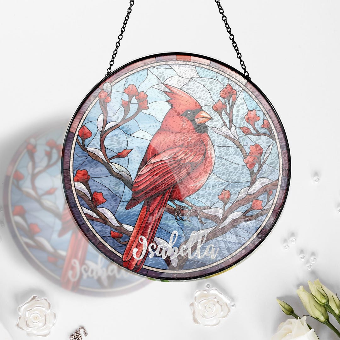 Custom Stained Glass Cardinal Keychain Suncatcher, Memorial Ornament ...