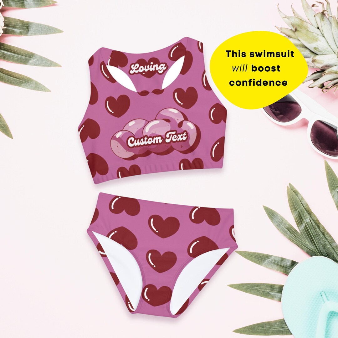 Customizable Two-piece Swimsuit, Custom Text Girl Swimwear ...