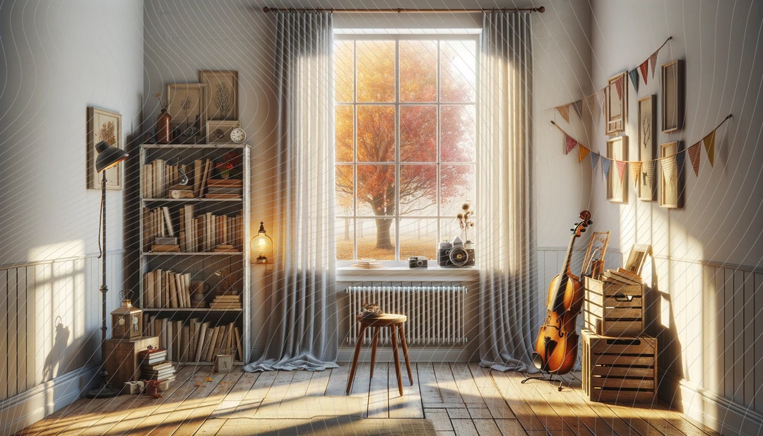 Cozy Autumn Reading Nook Backdrop 200x150cm, Warm Literary Space ...