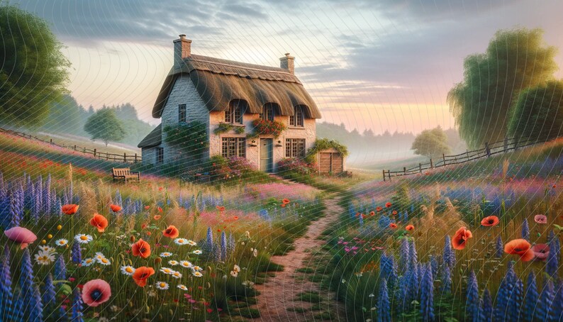 Countryside Cottage Sunrise Backdrop, Rustic Photography Background ...