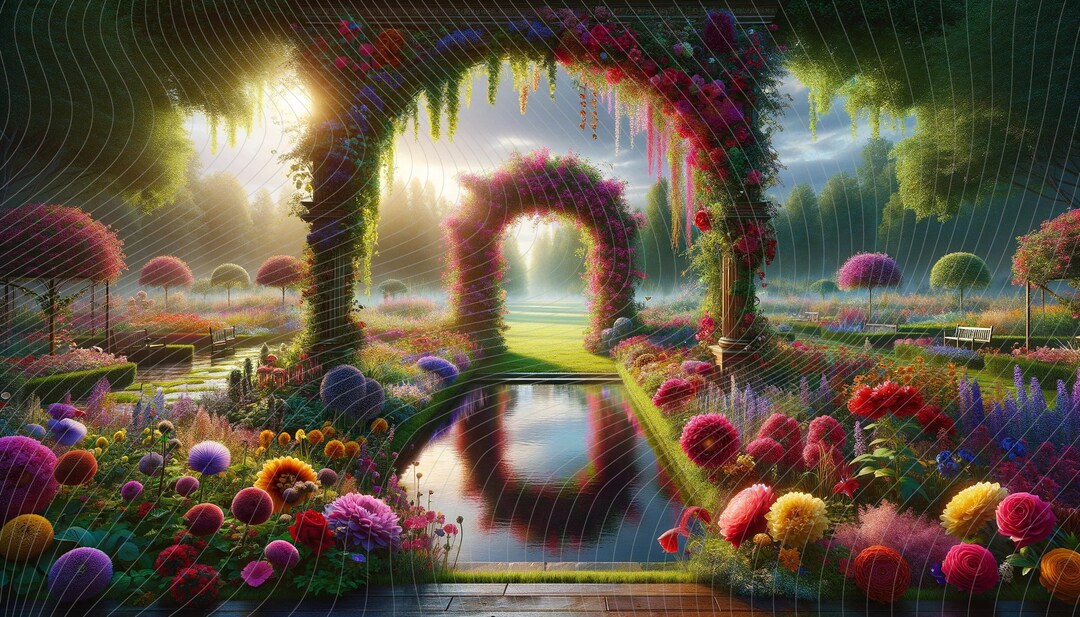 Sunlit Floral Archway Garden Backdrop, Enchanted Photography Background ...