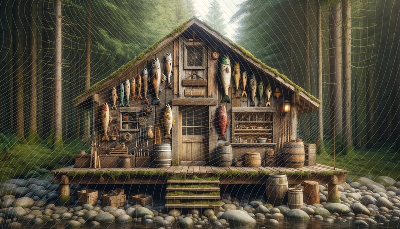 Rustic Fishing Cabin Backdrop, Nature-inspired Photography 200x150 ...