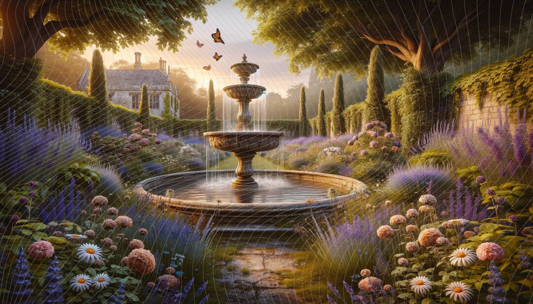 Enchanted Garden Fountain Backdrop, 200x150cm, Magical Outdoor Scene ...