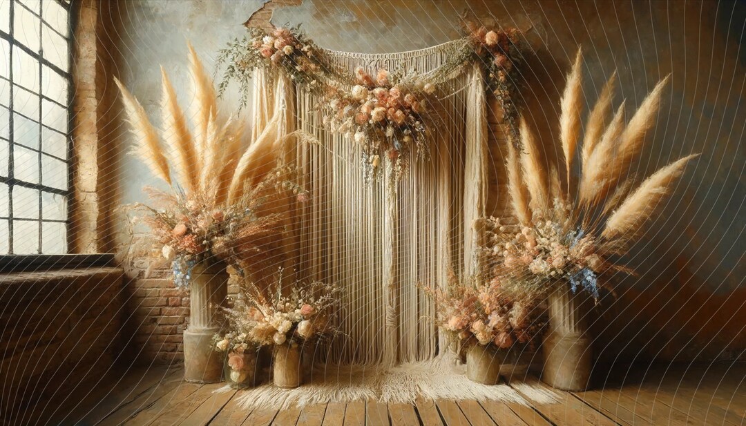 Rustic Bohemian Loft Backdrop, 200x150cm, Pampas Grass Decor Background ...