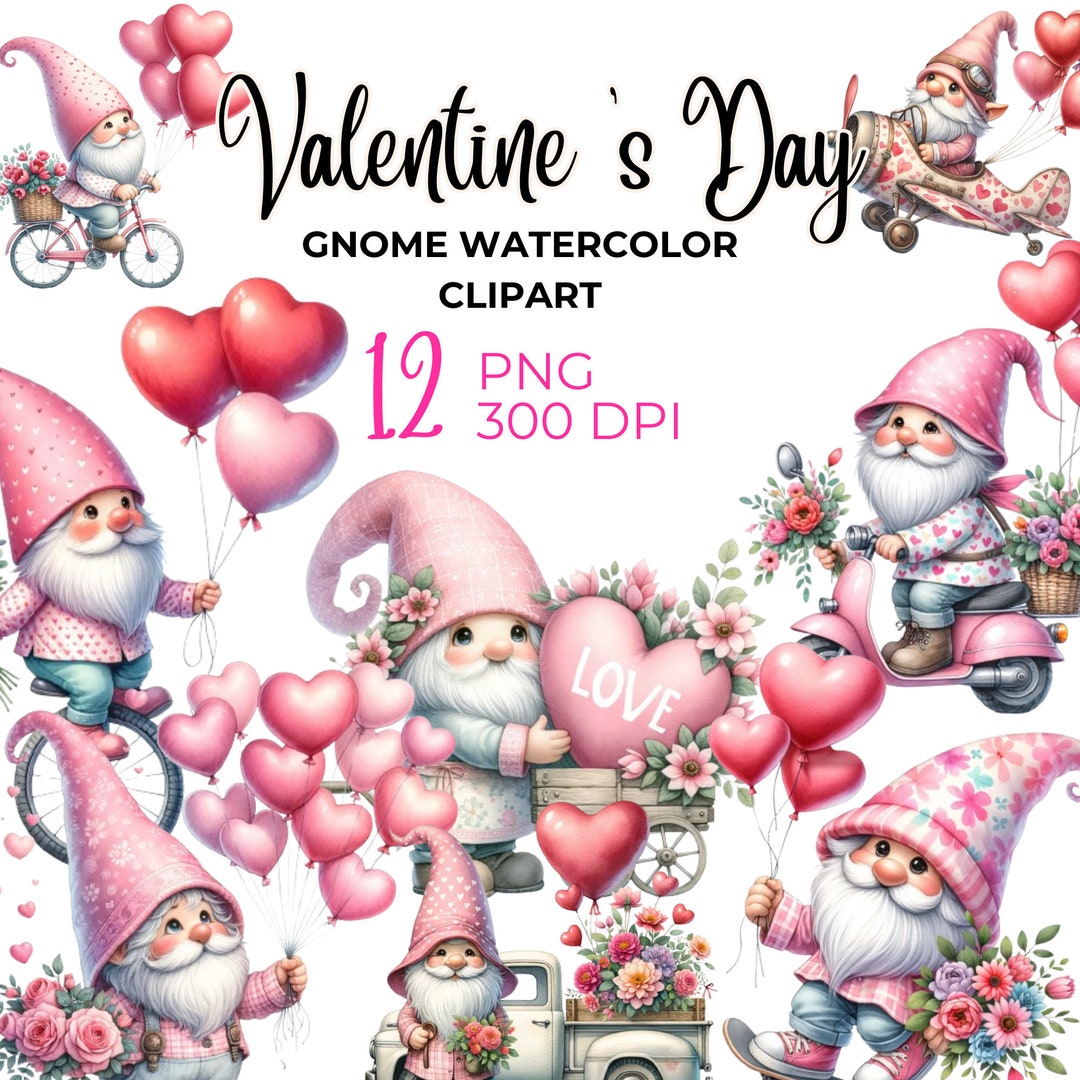 Charming Valentine Gnomes Watercolor Clipart Set - Etsy
