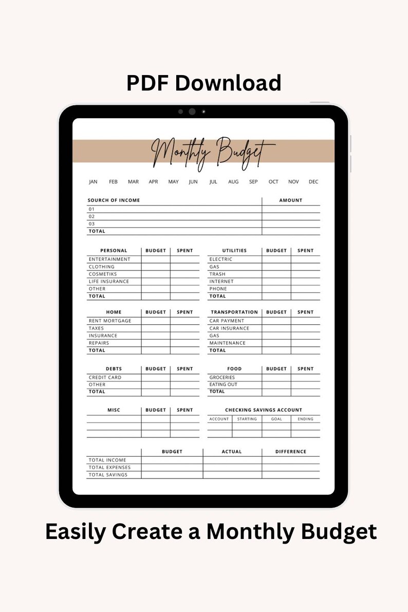 Monthly Budget Sheet, Monthly Budget, Budgeting Sheet, Budgeting ...