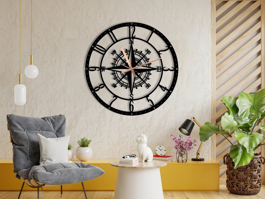 Modern Silent Compass Wall Clock, Home Decoration, Small Metal Wall ...