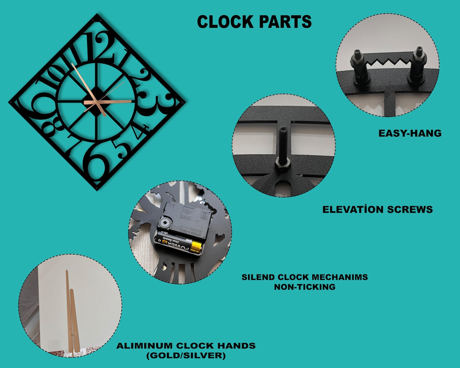 Black Wall Clock, Outdoor Clock With Numbers, Modern Metal Wall Clock ...