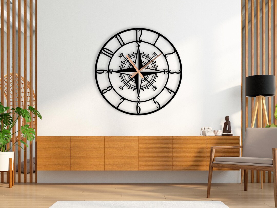 Latin Numeral Silent Compass Metal Wall Clock, Unique Modern Wall Clock ...