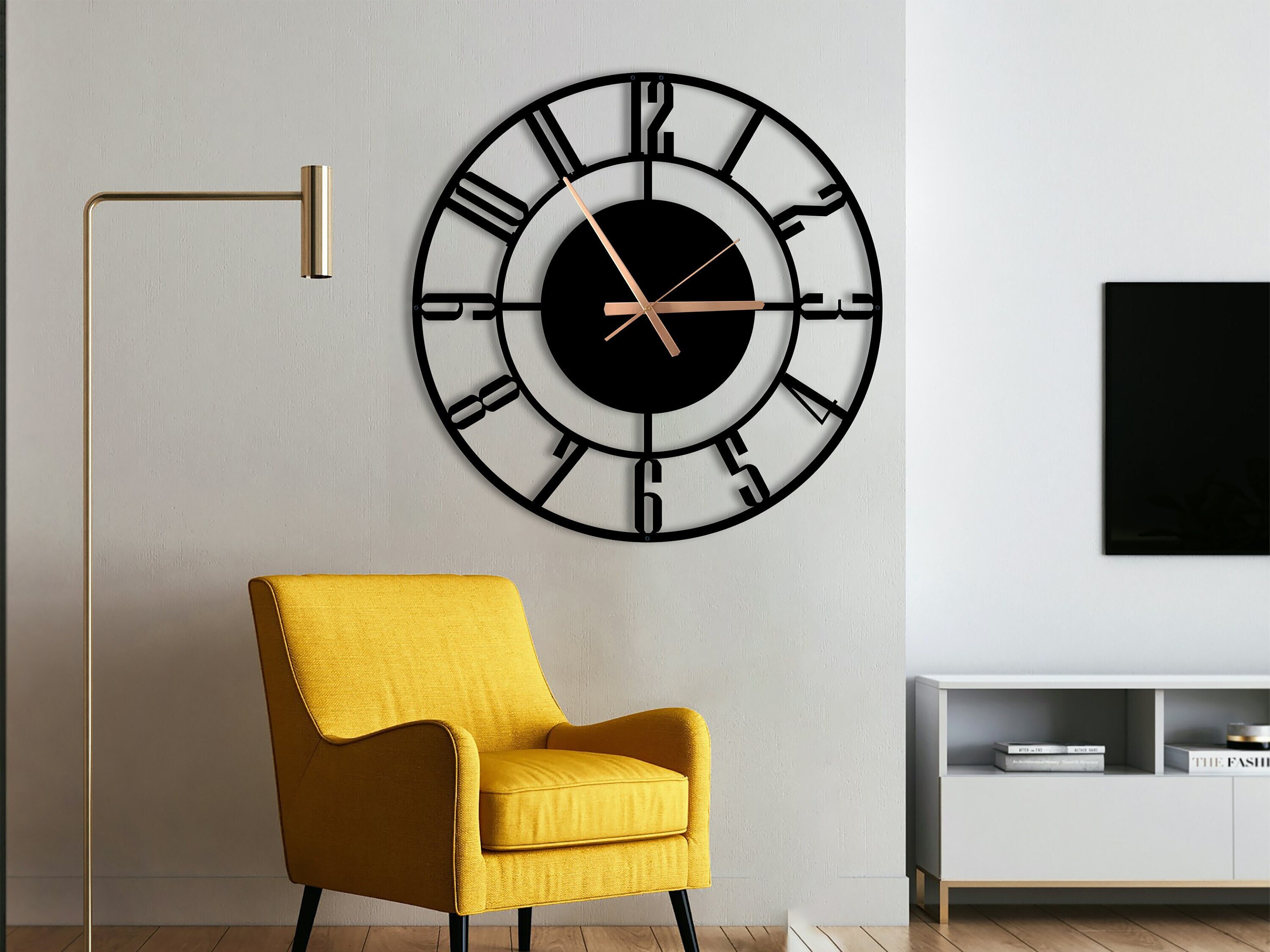Modern Metal Wall Clock With Latin Numerals, Dining Room Wall Art,extra ...