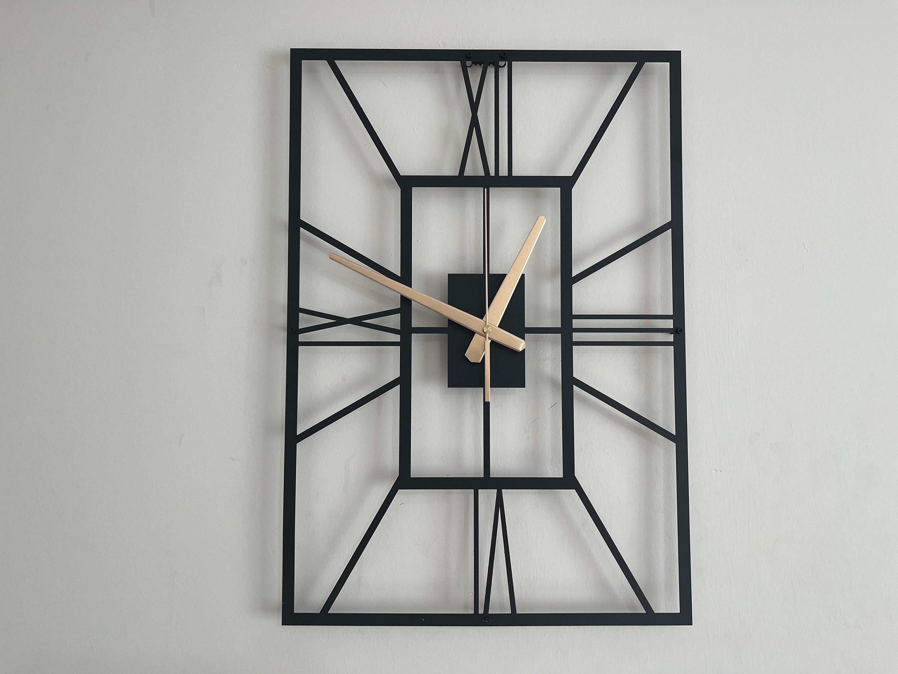 Rectangle Modern Metal Wall Clock, Unique Roman Numeral Large Wall ...