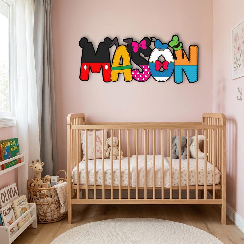 Personalized Disney Character Name Sign, Mickey Minnie Inspired Wooden ...