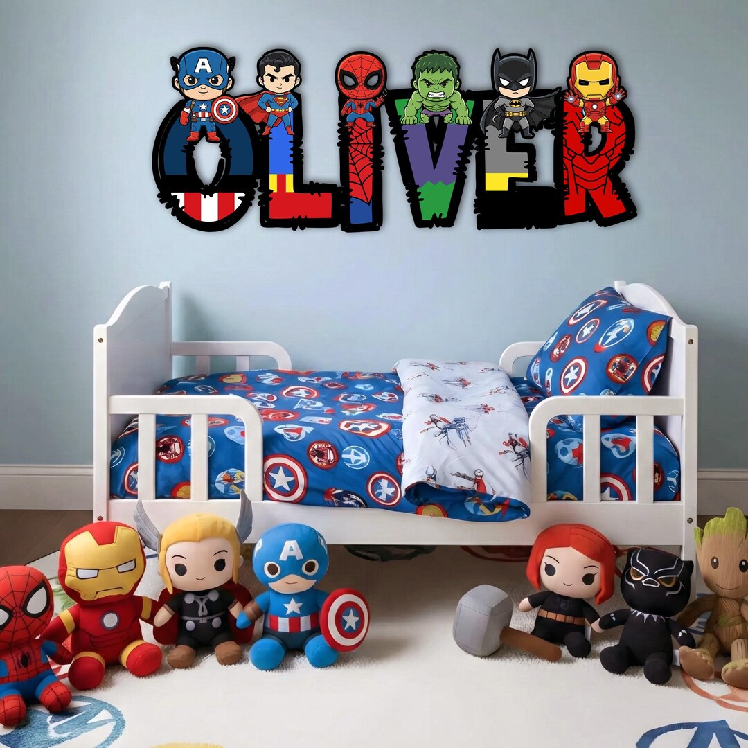 Personalized Superhero Wooden Name Sign for Kids Room, Custom Hero ...