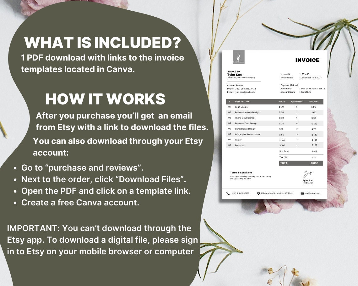 Invoice Template Minimalist Business Invoice, Small Business Template, Modern Boho Client ...