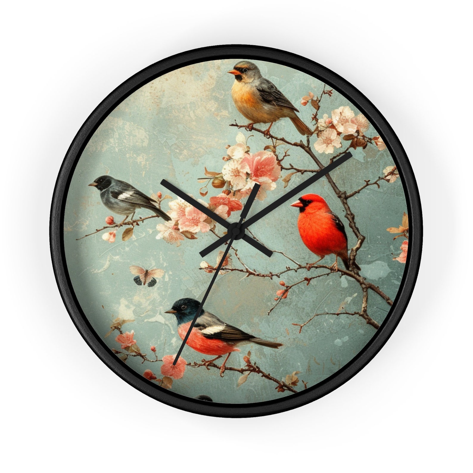Birds Wall Clock, Living Room Wall Decor, Abstract Wall Clock, Mid ...