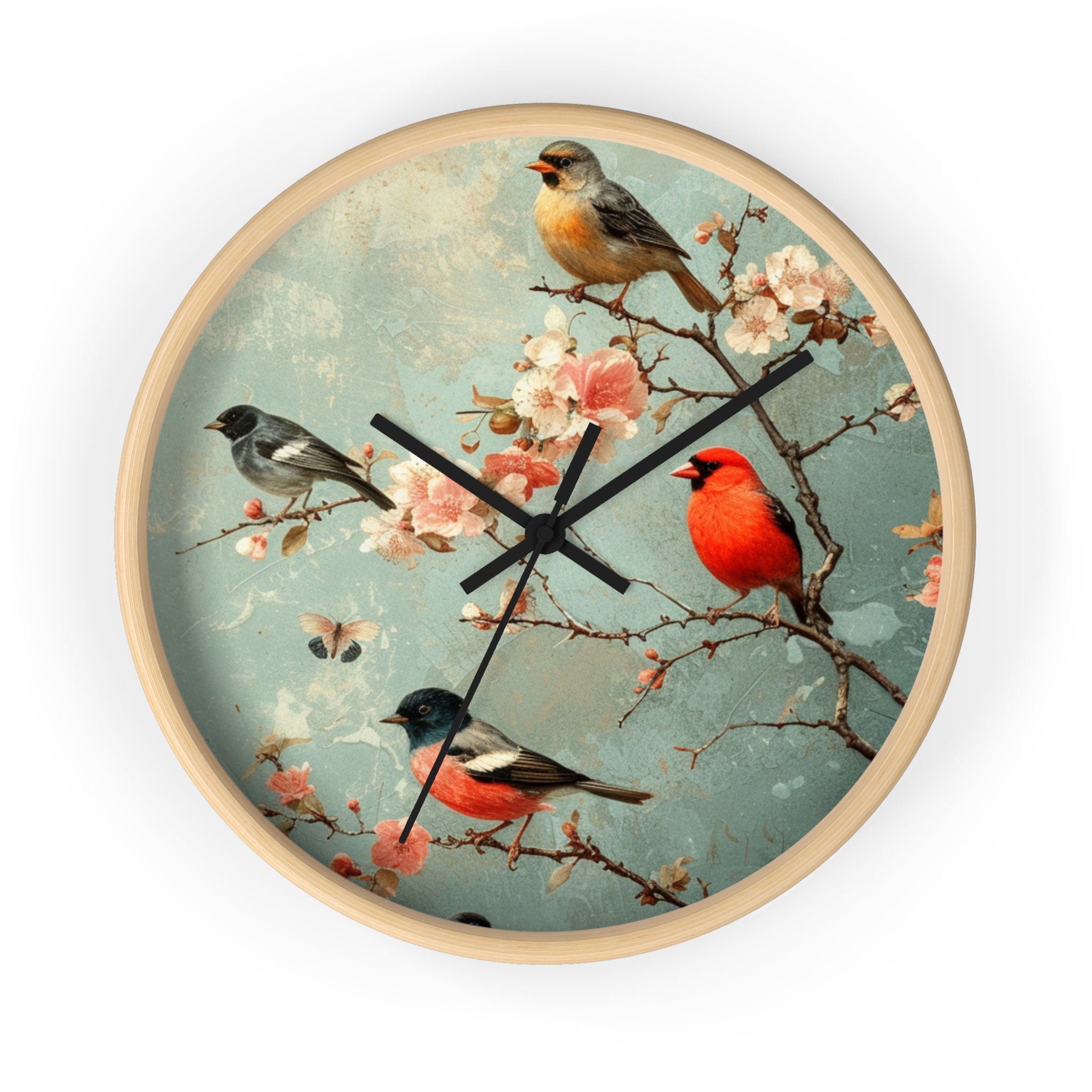 Birds Wall Clock, Living Room Wall Decor, Abstract Wall Clock, Mid ...
