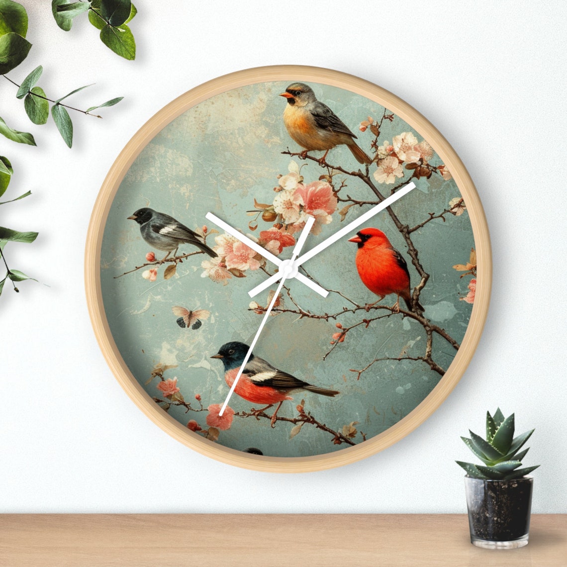 Birds Wall Clock, Living Room Wall Decor, Abstract Wall Clock, Mid ...