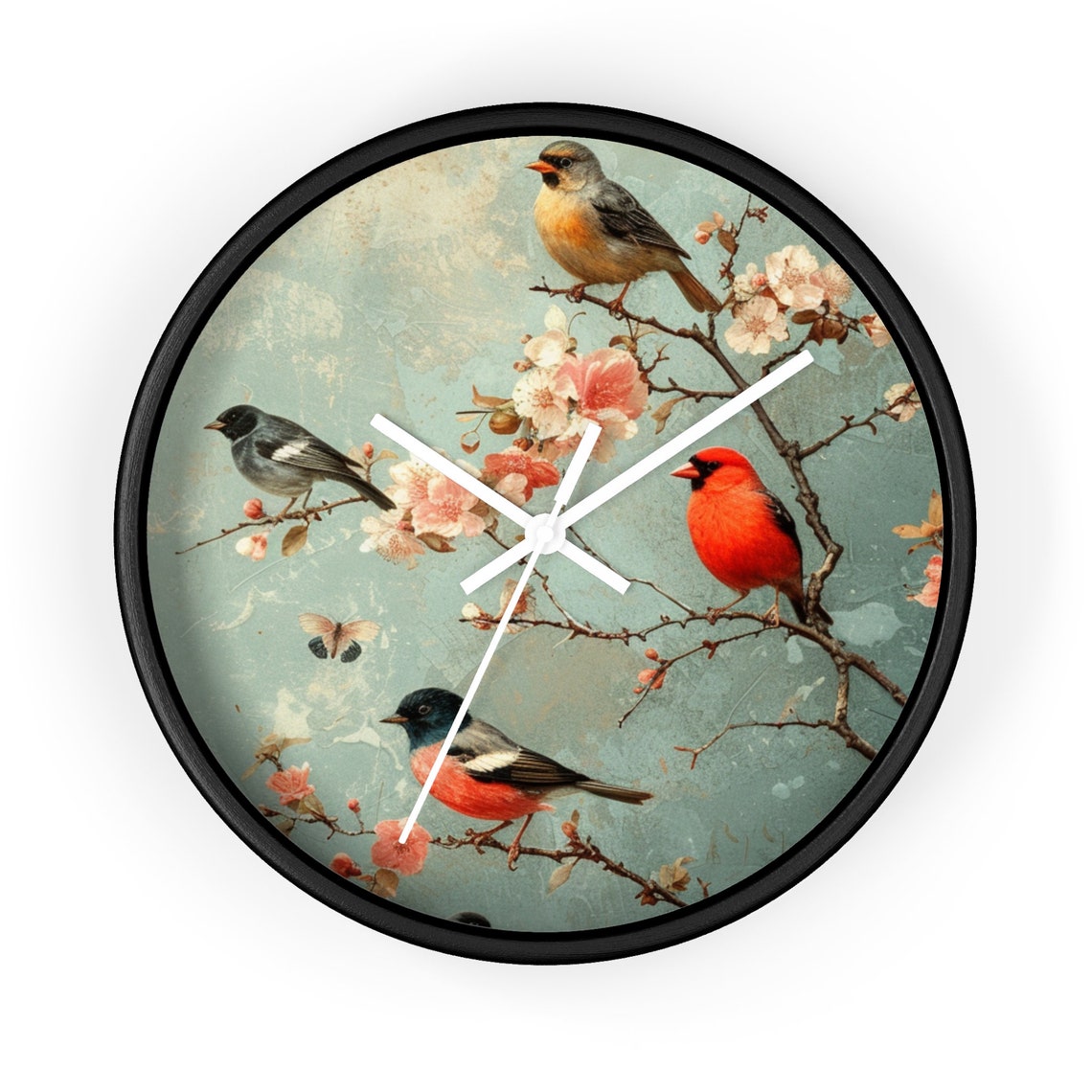 Birds Wall Clock, Living Room Wall Decor, Abstract Wall Clock, Mid ...