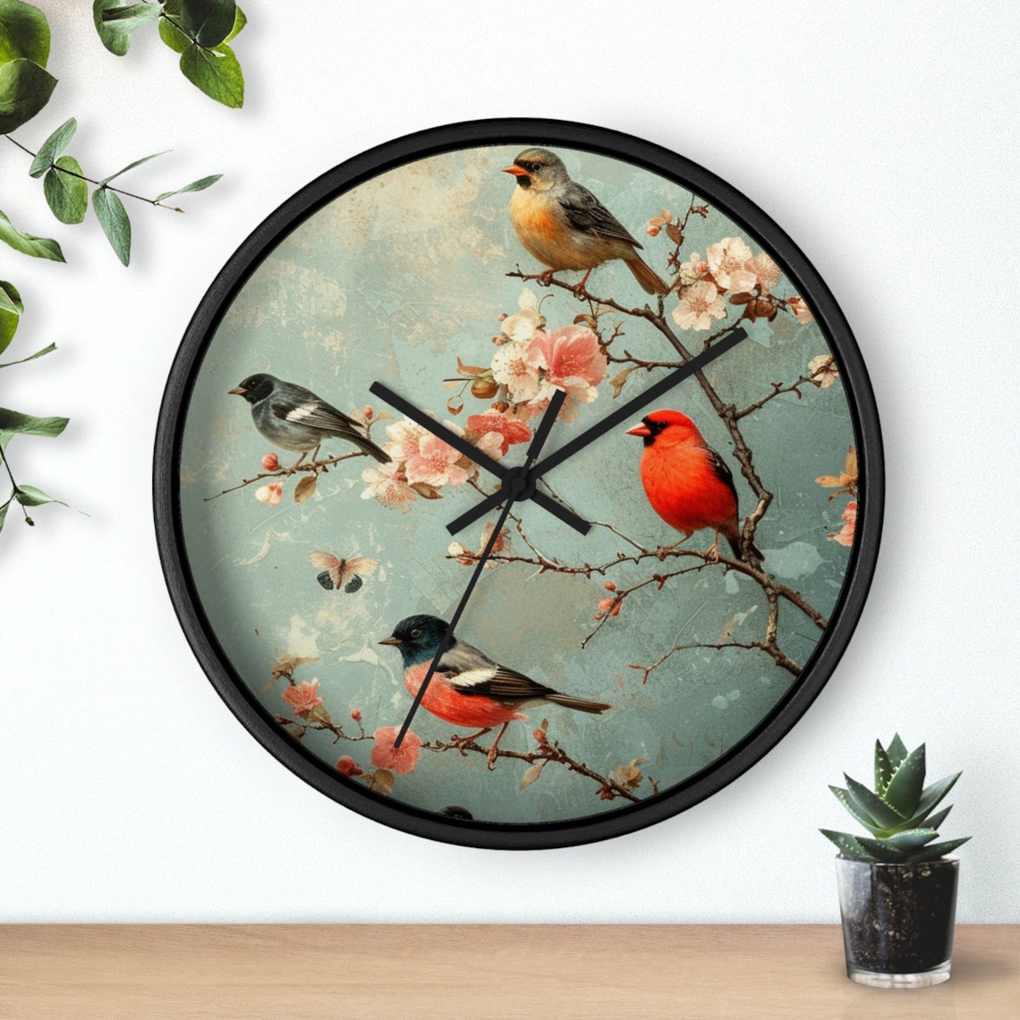 Birds Wall Clock, Living Room Wall Decor, Abstract Wall Clock, Mid ...