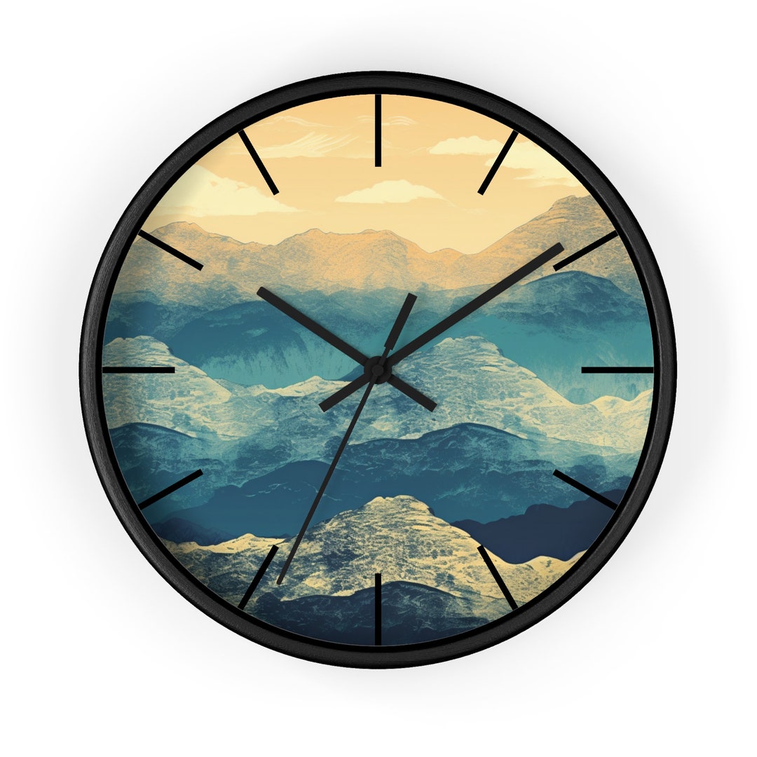 Mountain Wall Clock, Neutral Wall Clock, Boho Decor, Modern Wall Clock ...