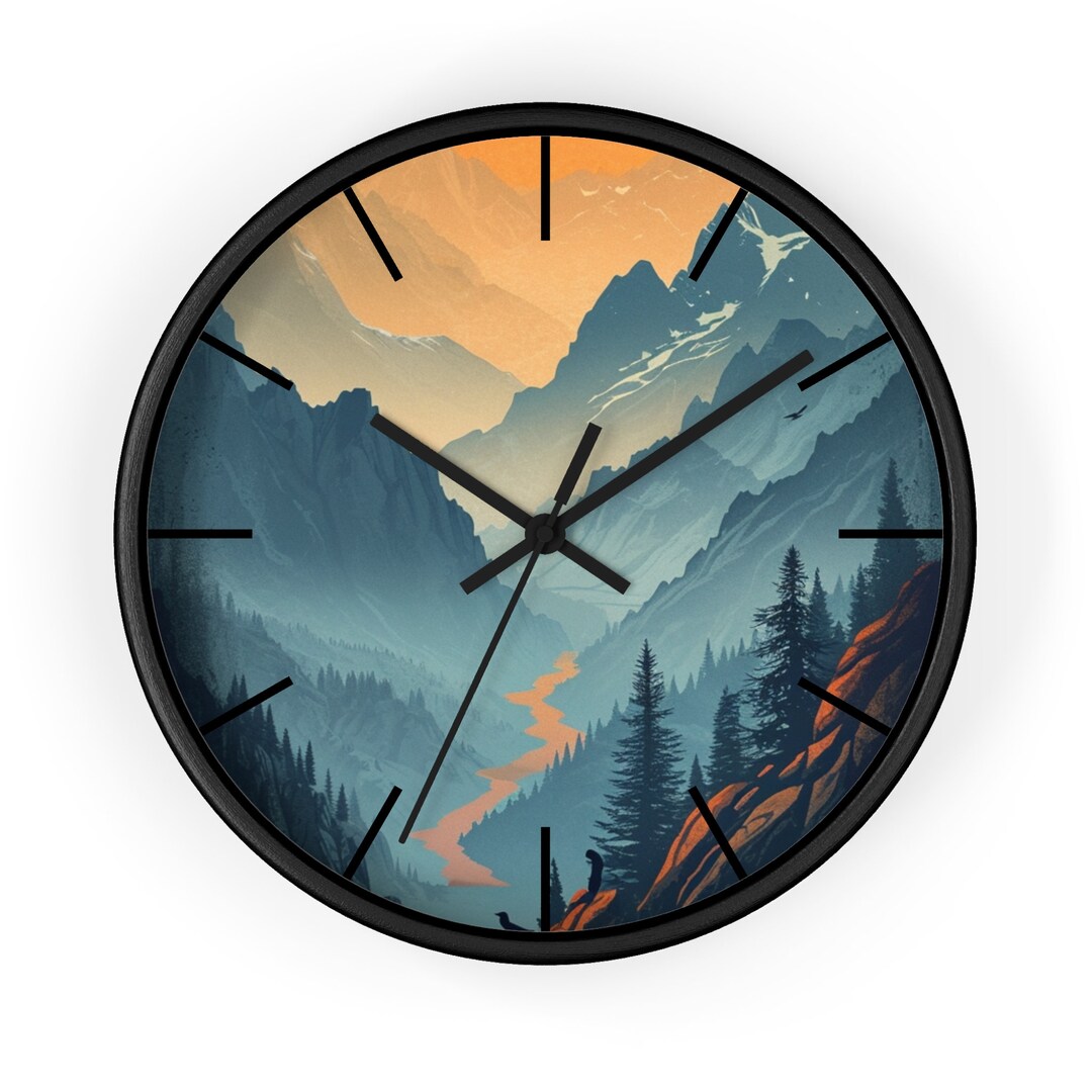 Mountain Wall Clock, Neutral Wall Clock, Boho Decor, Modern Wall Clock ...