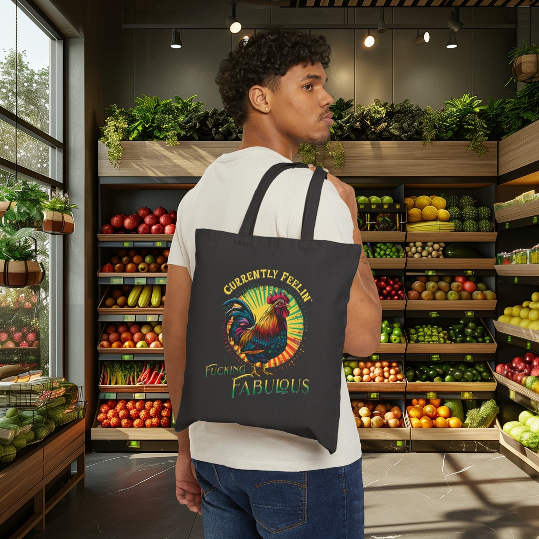 Fabulous Rooster, Cotton Canvas Tote Bag, Natural or Black, Reusable ...
