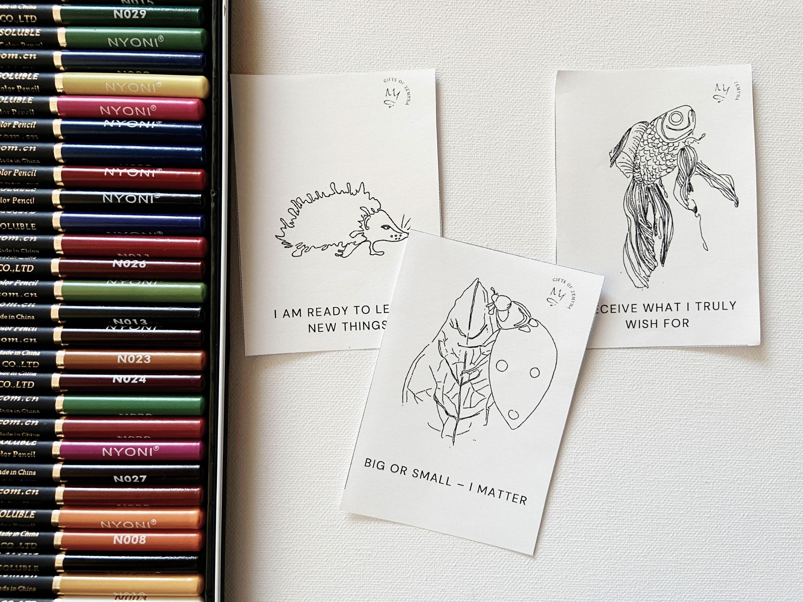 Printable Kids Affirmation Coloring Cards | 24 Animal Mindfulness Cards ...