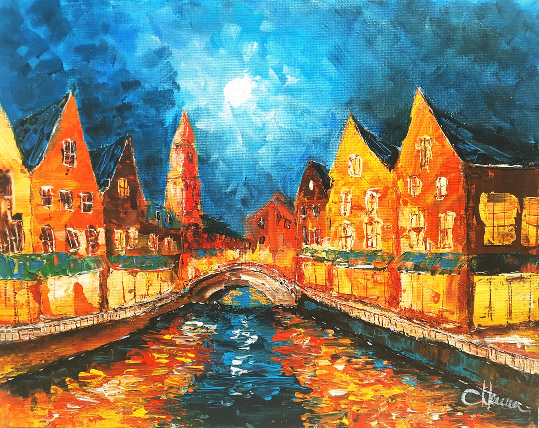Amsterdam Wall Art Original Acrylic Painting Canal Houses Amsterdam ...