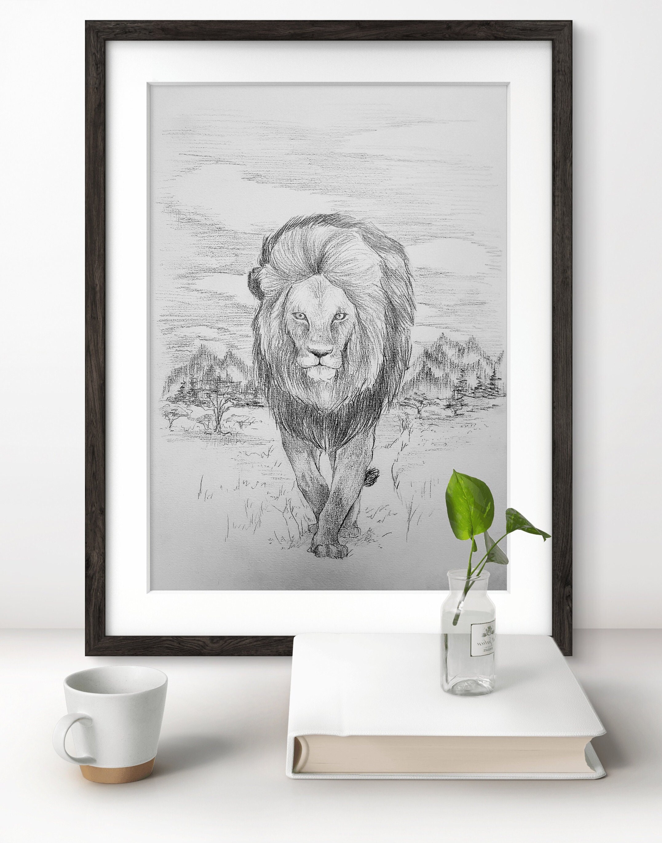 Lion Pencil Drawing Original Artwork Lion King Painting Wildlife Africa ...